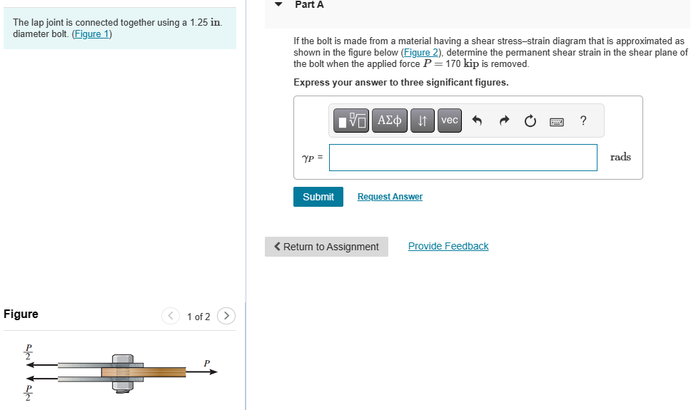 Solved The lap joint is connected together using a 1.25 in | Chegg.com