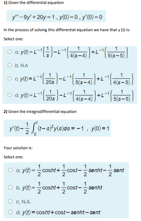 Solved 1) Given the differential equation y"-9y' + 20y = 1, | Chegg.com