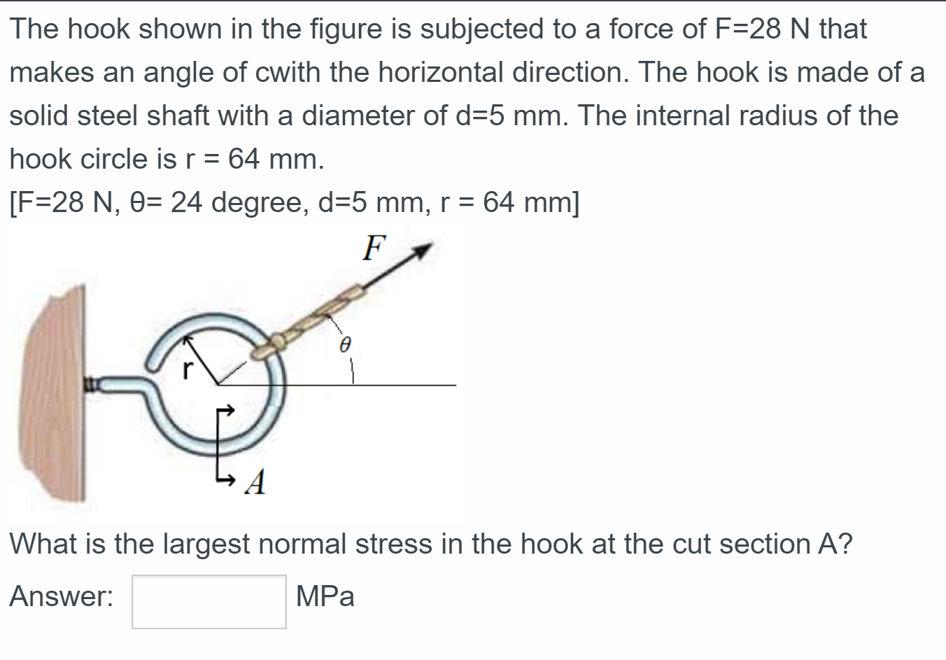 Solved The hook shown in the figure is subjected to a force | Chegg.com