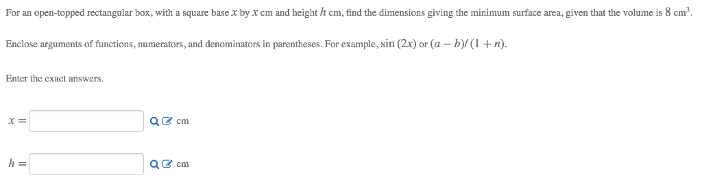 Solved For an open-topped rectangular box, with a square | Chegg.com