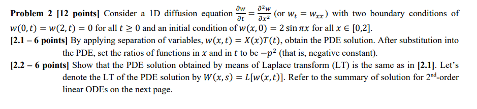 Solved Problem 2 [12 points] Consider a 1D diffusion | Chegg.com