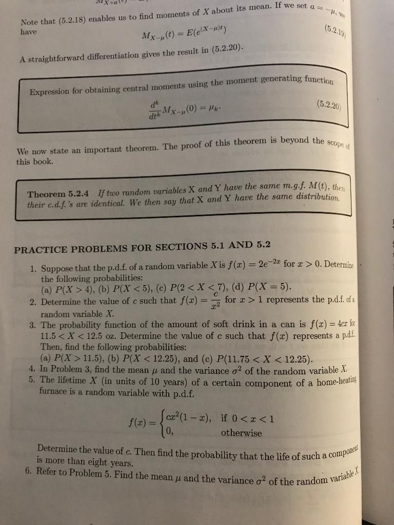 Solved Note that (5.2.18) enables us to find moments of X | Chegg.com