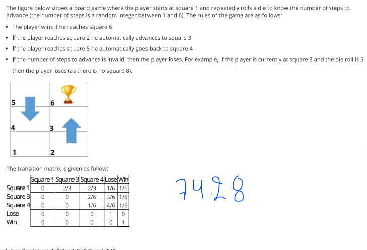 The transition matrix is given as follow: | Chegg.com