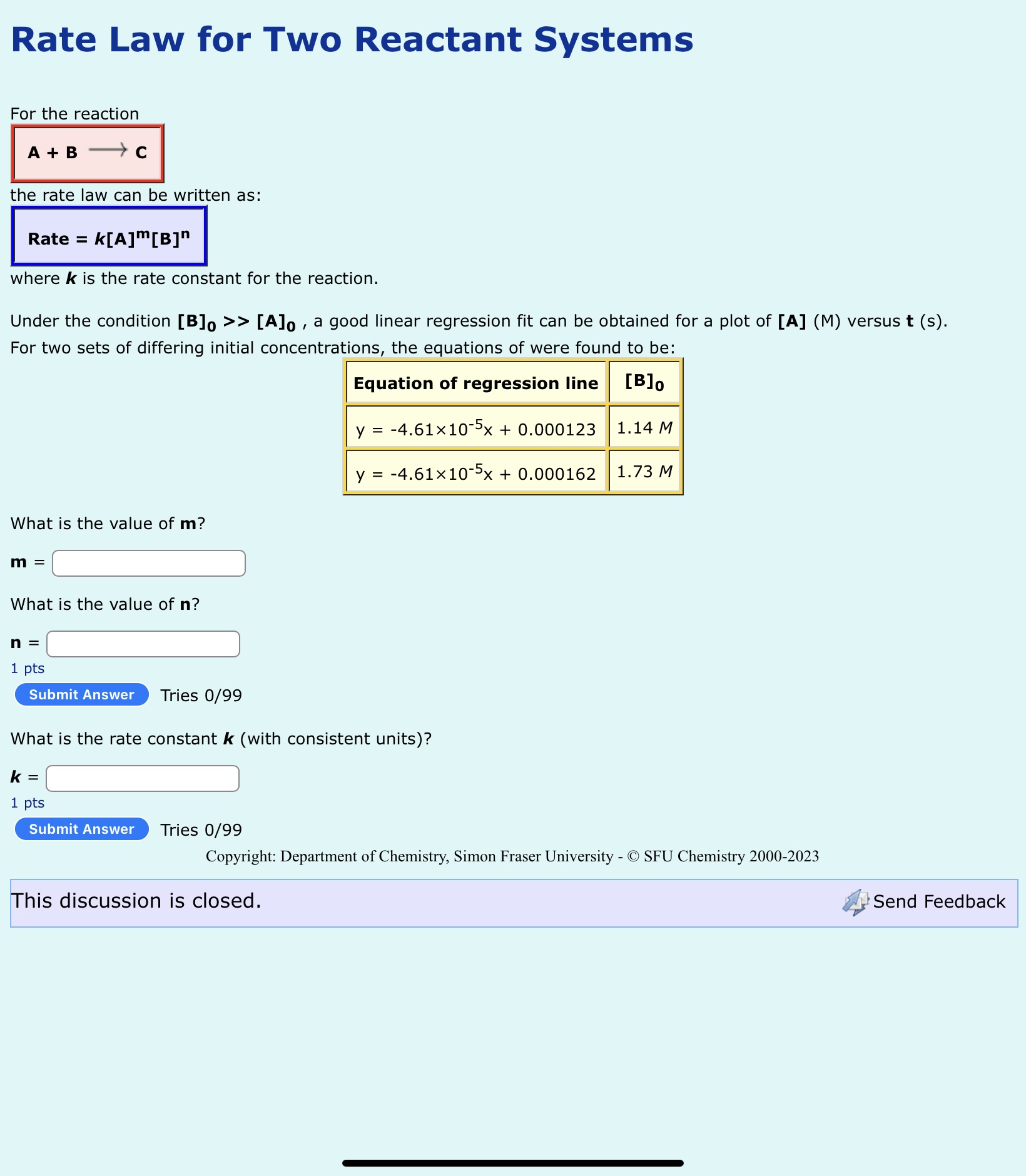 Solved Rate Law for Two Reactant Systems For the reaction | Chegg.com