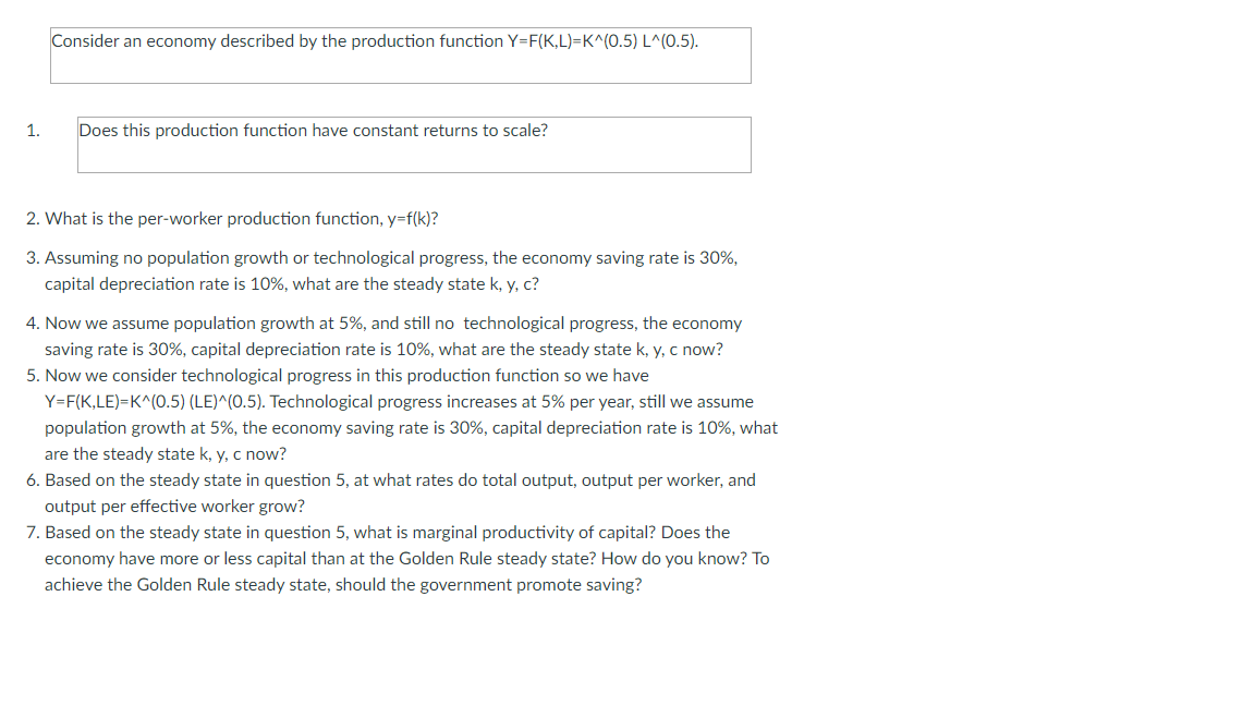 Solved Consider an economy described by the production | Chegg.com