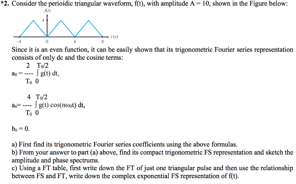 Solved *2. Consider the perioidic triangular waveform, f(t), | Chegg.com