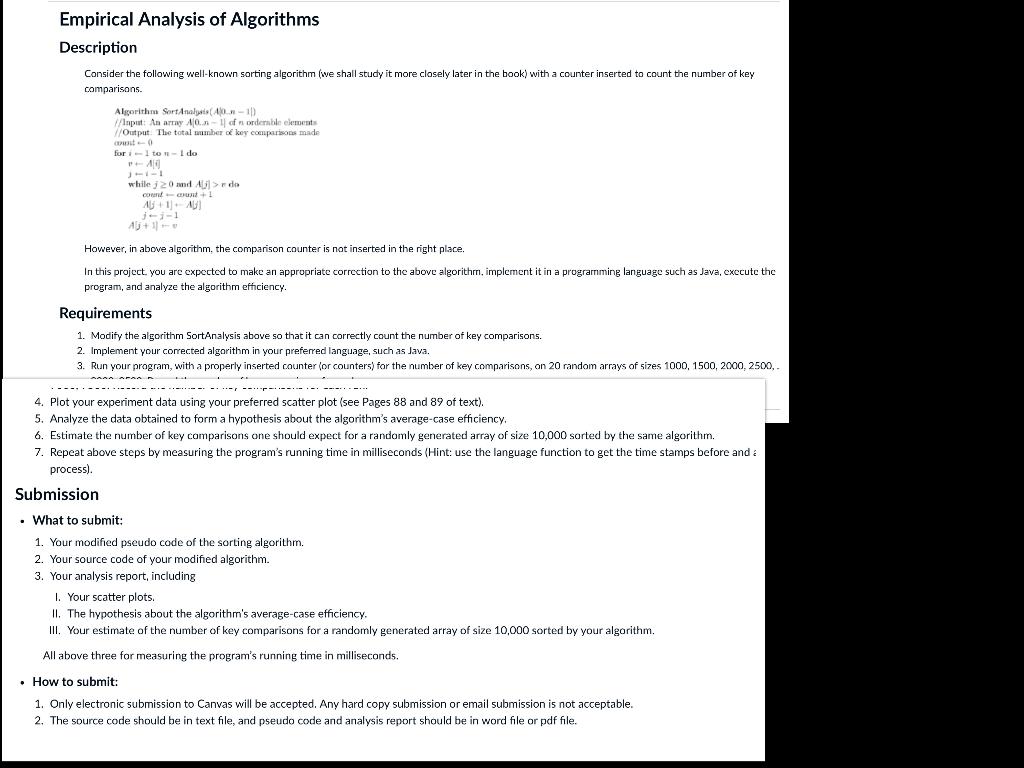 Solved Empirical Analysis of Algorithms Description Consider | Chegg.com