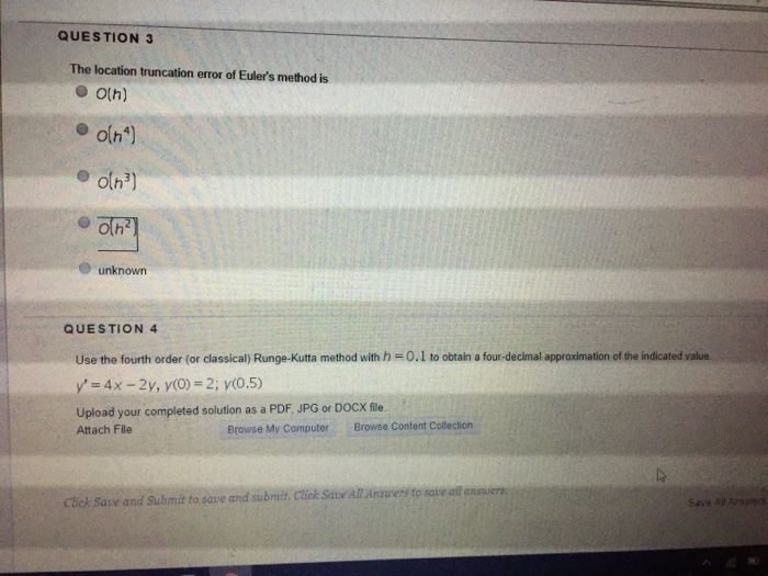 Solved QUESTION 3 The location truncation error of Euler's | Chegg.com