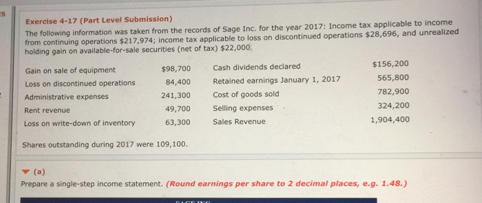 Solved Exercise 4-17 (Part Level Submission) g information | Chegg.com
