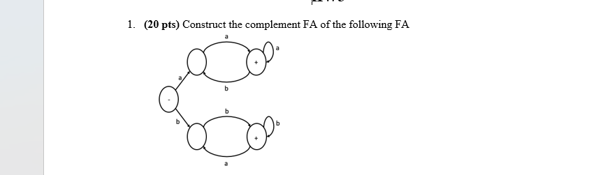 Solved by an EXPERT 1. (20 pts) Construct the complement FA of the ... Solved by an EXPERT 1. (20 pts) Construct the complement FA of the ...