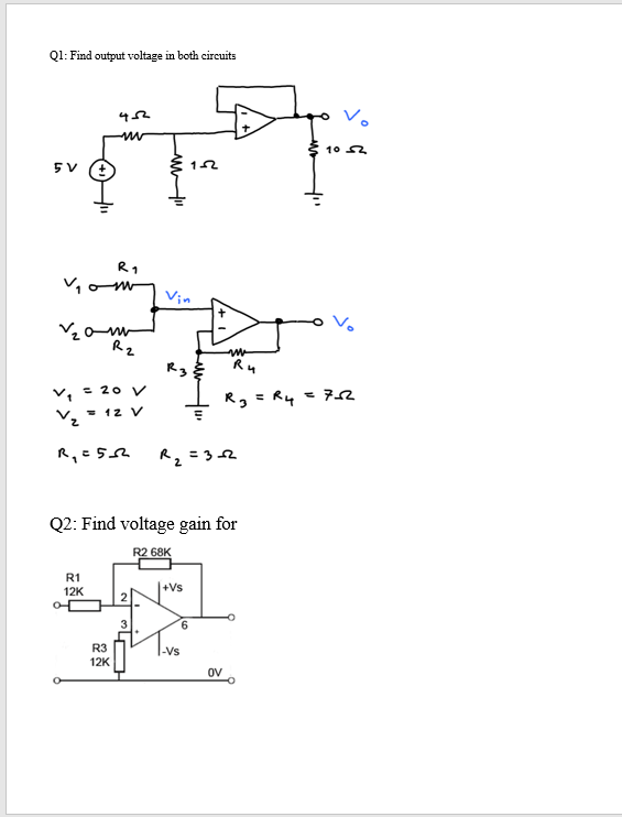 Solved Q1: Find output voltage in both circuits w Ž 10 3 5V | Chegg.com