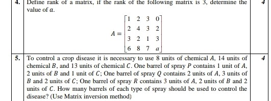 Solved Define rank of a matrix, if the rank of the following | Chegg.com