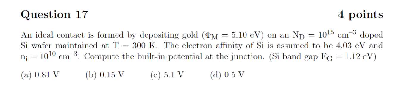 Solved An ideal contact is formed by depositing gold | Chegg.com
