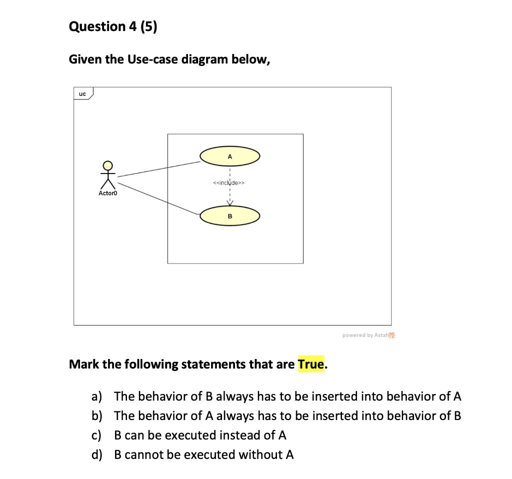 Solved Question 4 (5) Given the Use-case diagram below, uc А | Chegg.com