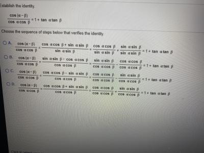 Solved Establish the identity COS-1) =1+tan atan Cosacos | Chegg.com