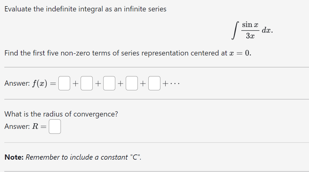 Solved Evaluate the indefinite integral as an infinite | Chegg.com