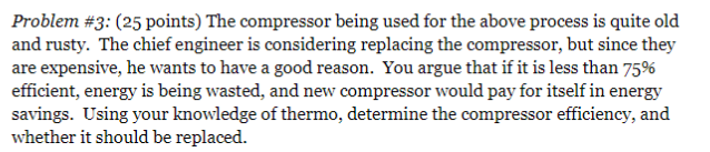 Solved Problem \#3: (25 points) The compressor being used | Chegg.com