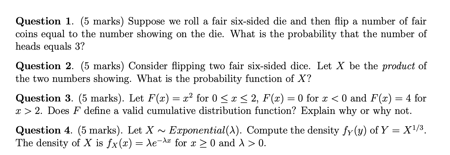 Solved Question 1. (5 marks) Suppose we roll a fair | Chegg.com