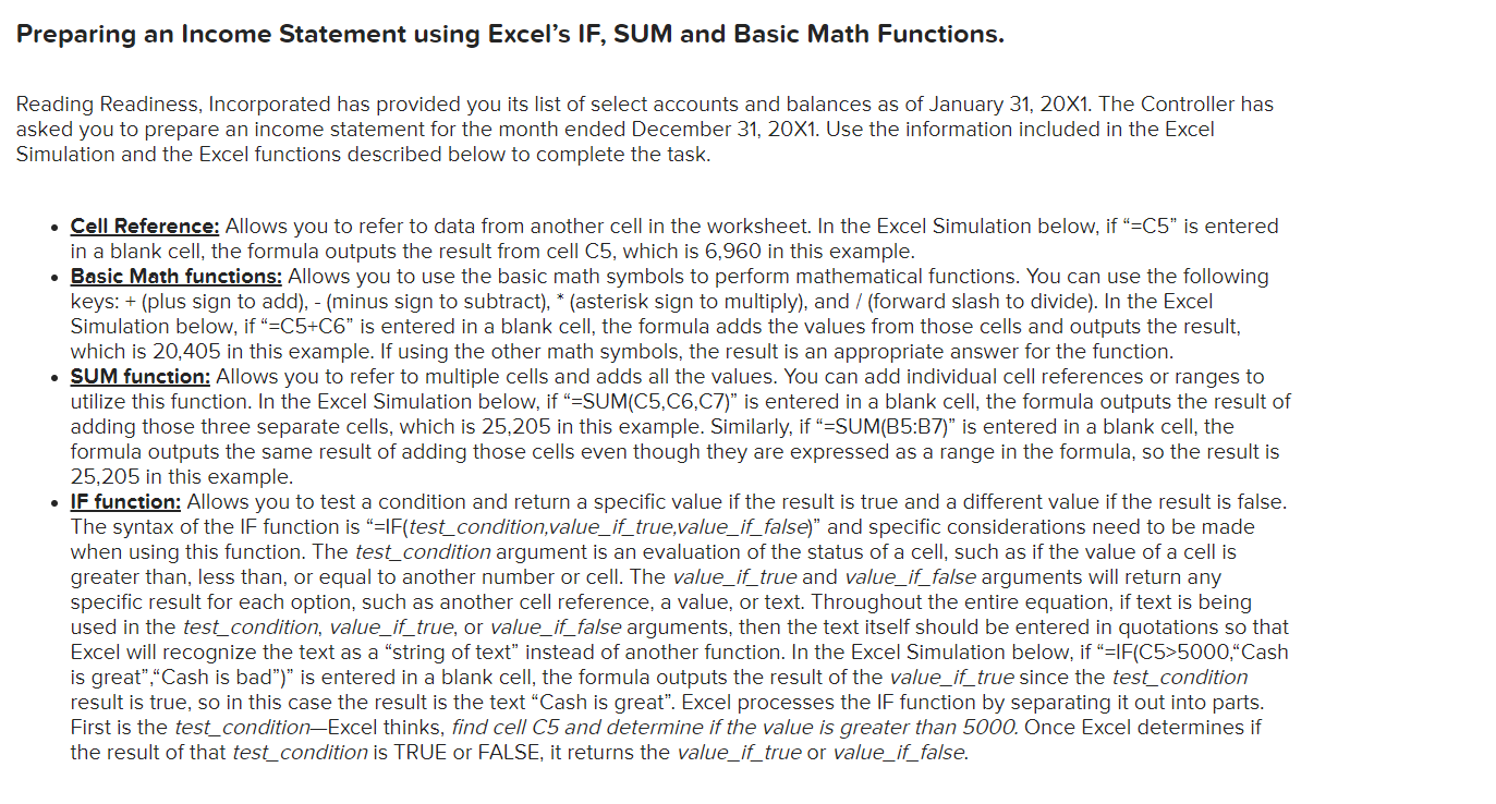 Solved Preparing an Income Statement using Excel's IF, SUM | Chegg.com