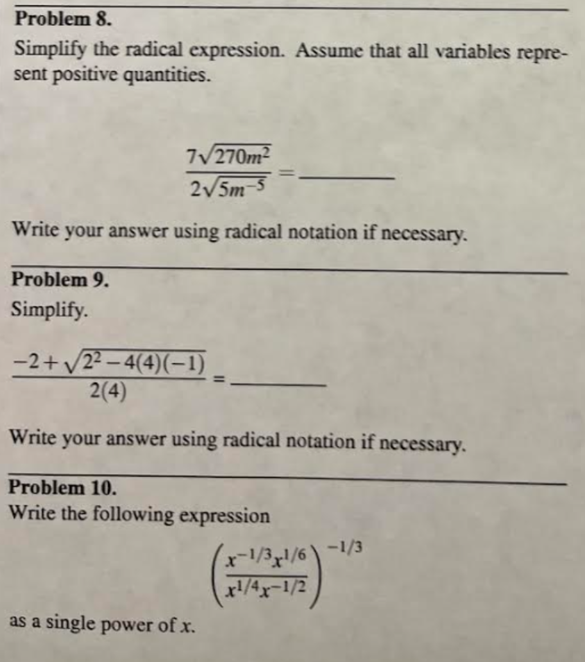 Solved Problem 8. Simplify the radical expression. Assume | Chegg.com