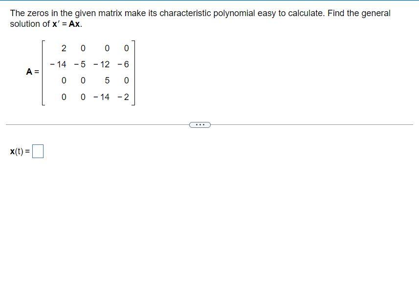 Solved The zeros in the given matrix make its characteristic | Chegg.com