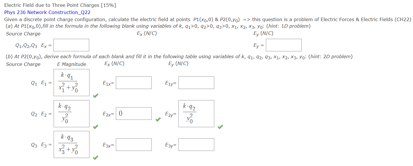 Solved Electric Field due to Three Point Charges [15\%] Phys | Chegg.com