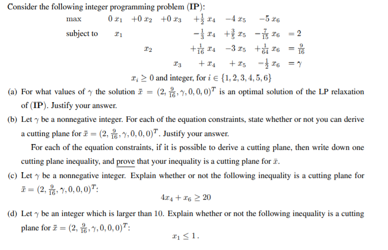 Consider The Following Integer Programming Problem 