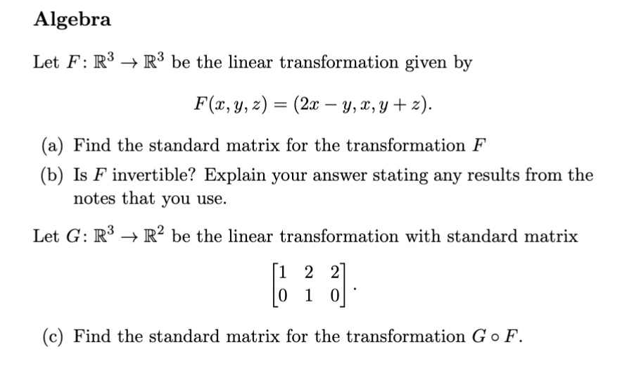 Solved Let F:R3→R3 be the linear transformation given by | Chegg.com
