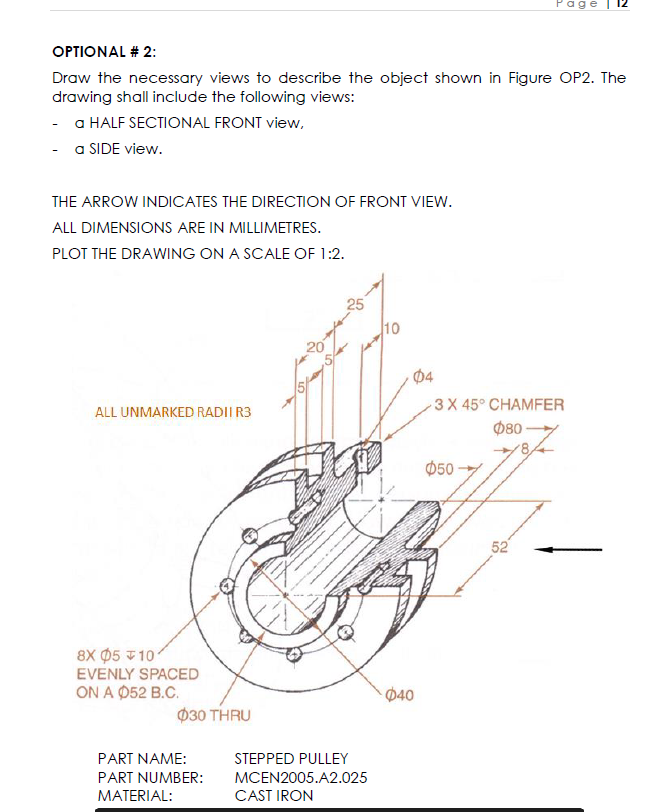 Solved please show the 2D vie for half section front view | Chegg.com