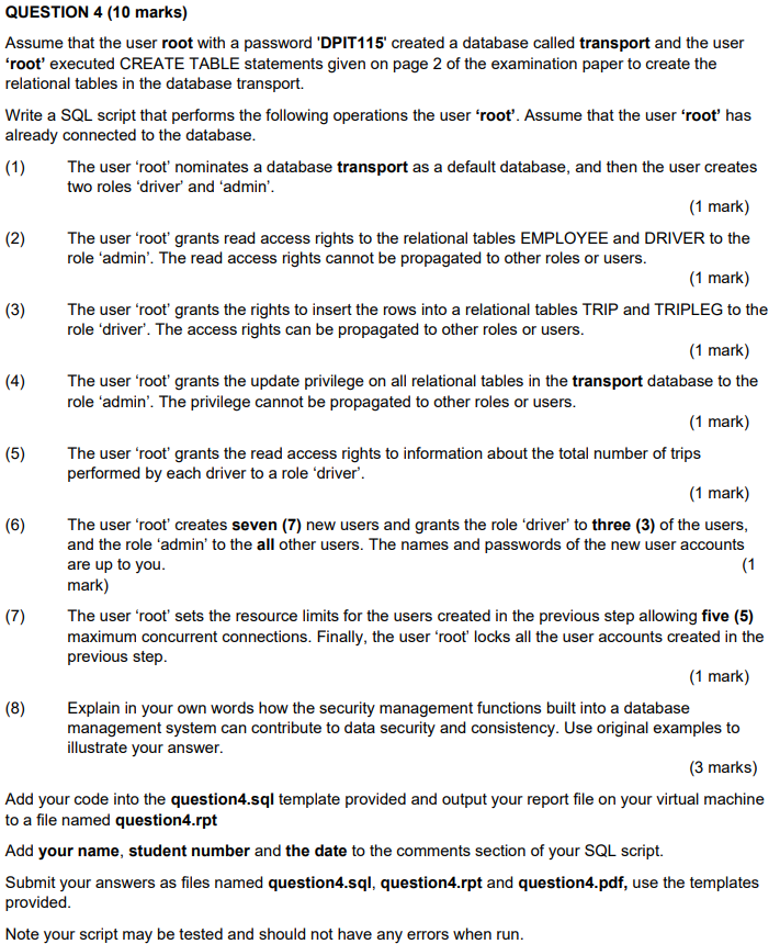 Solved CREATE TABLE EMPLOYEE ? CREATE TABLE DRIVER ( | Chegg.com