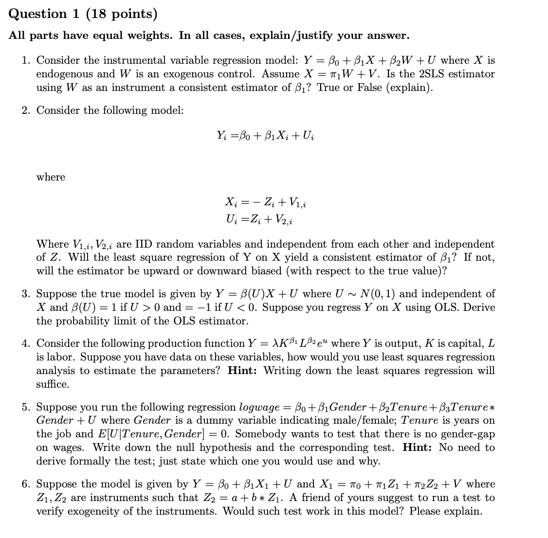 Solved Question 1 (18 points) lll parts have equal weights. | Chegg.com