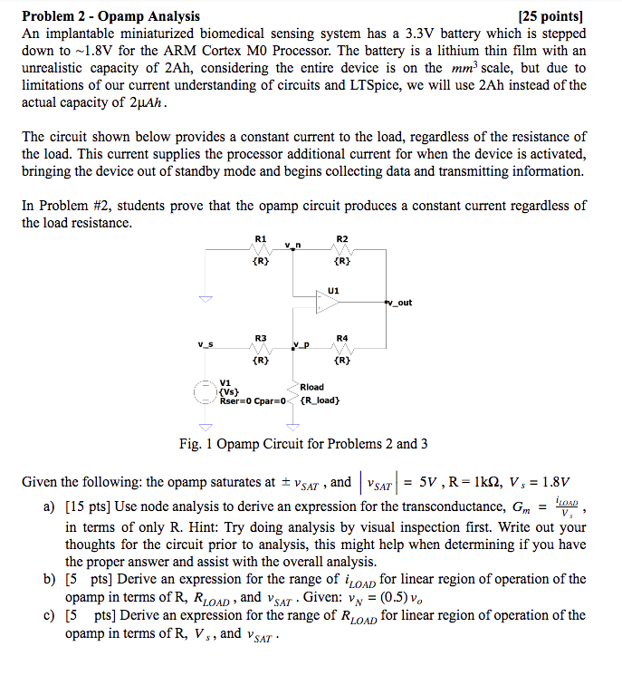 Solved Problem 2 - Opamp Analysis [25 points) An implantable | Chegg.com