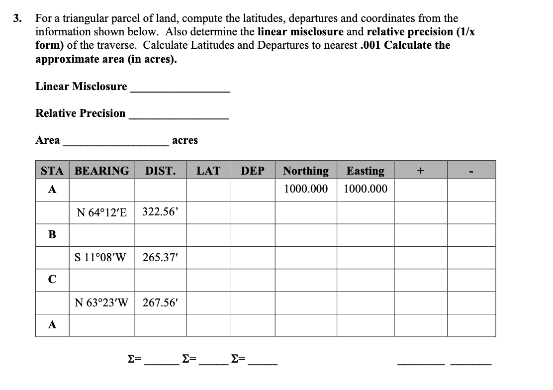 Solved 3. For a triangular parcel of land, compute the | Chegg.com
