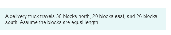 Solved A delivery truck travels 30 blocks north, 20 blocks | Chegg.com