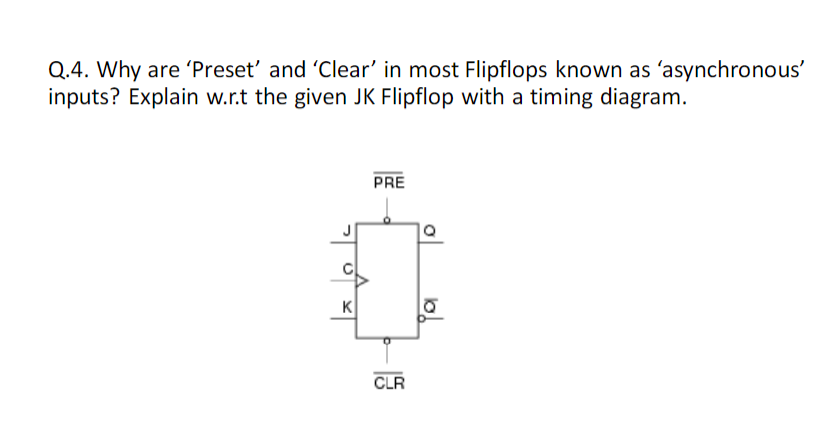 Solved Q.4. Why are 'Preset' and 'Clear' in most Flipflops | Chegg.com