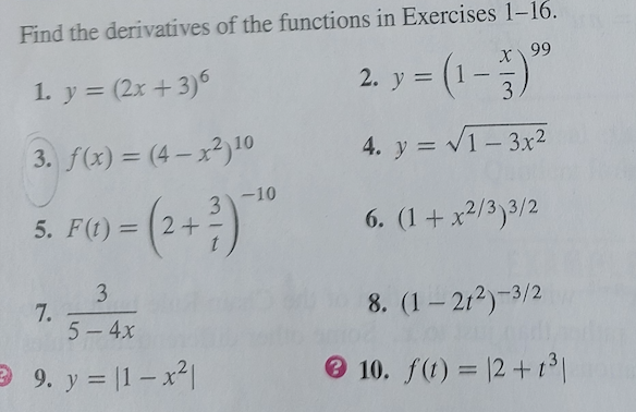 Find the derivatives of ﻿the functions in ﻿Exercises | Chegg.com