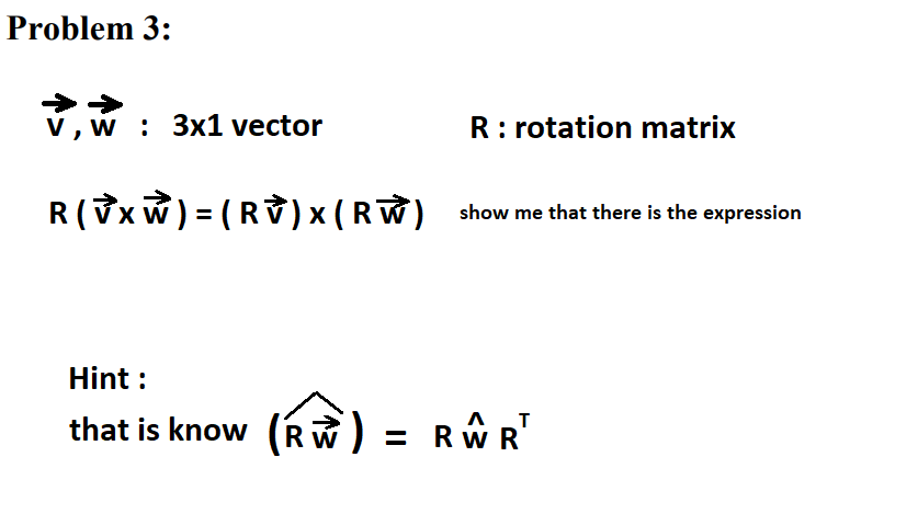 Solved Problem 3: V, W : 3x1 vector vw : R : R: rotation | Chegg.com