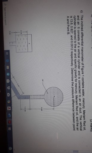 Solved (2 marks) c) The inclined differential manometer of | Chegg.com