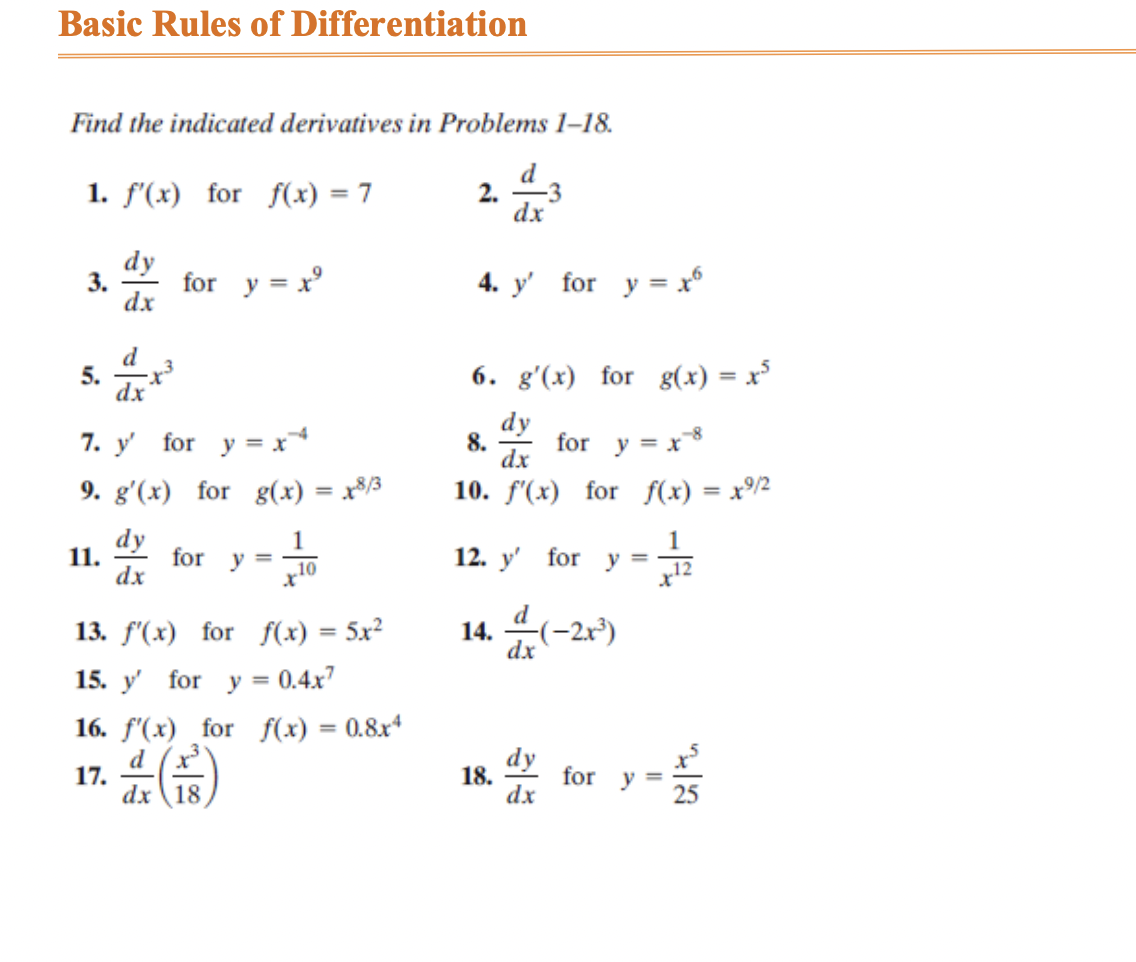 Solved Basic Rules of Differentiation Find the indicated | Chegg.com