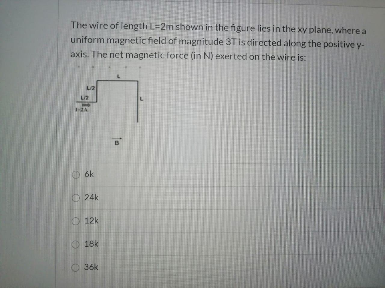 Solved The wire of length L=2m shown in the figure lies in | Chegg.com