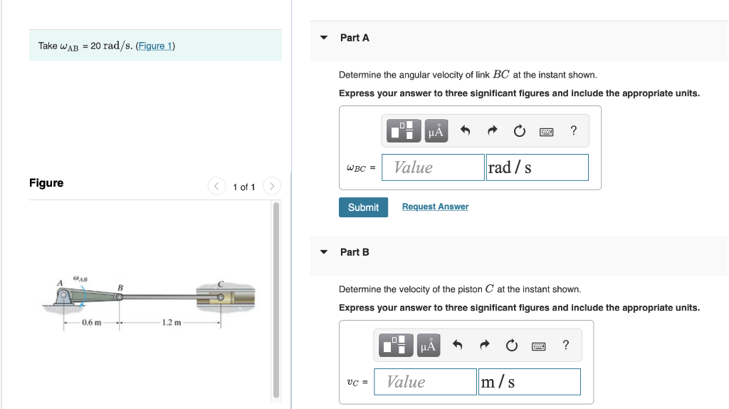 Solved ωAB=20rad/s Determine the angular velocity of link BC | Chegg.com