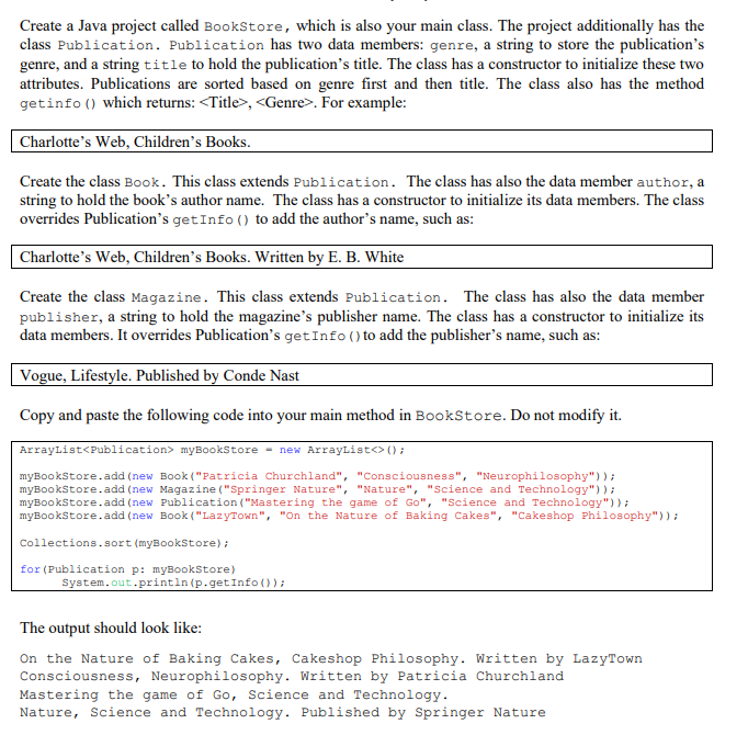 Solved Create A Java Project Called Bookstore Which Is Also