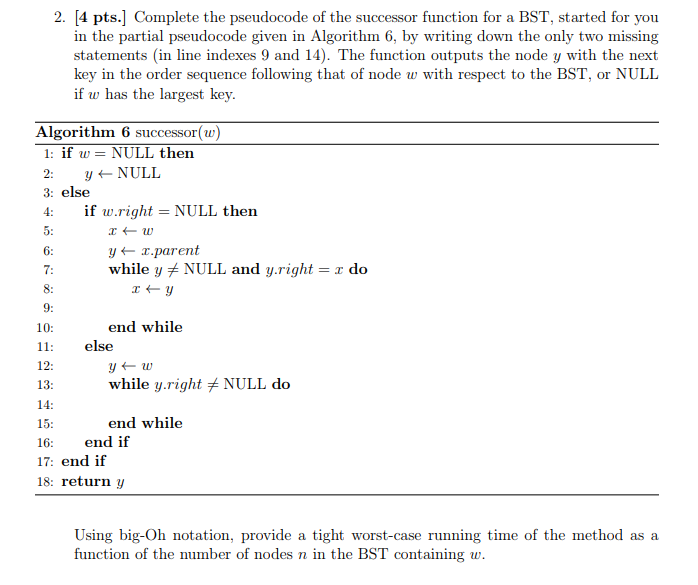 2. [4 pts.] Complete the pseudocode of the successor | Chegg.com