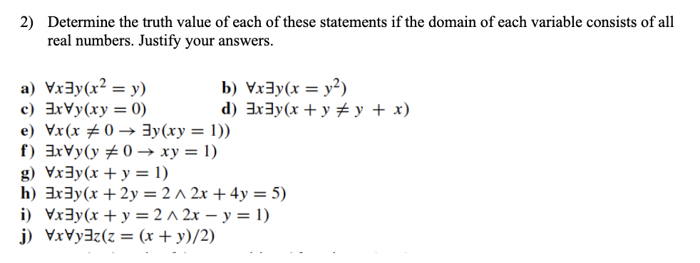 Solved 2) Determine the truth value of each of these | Chegg.com
