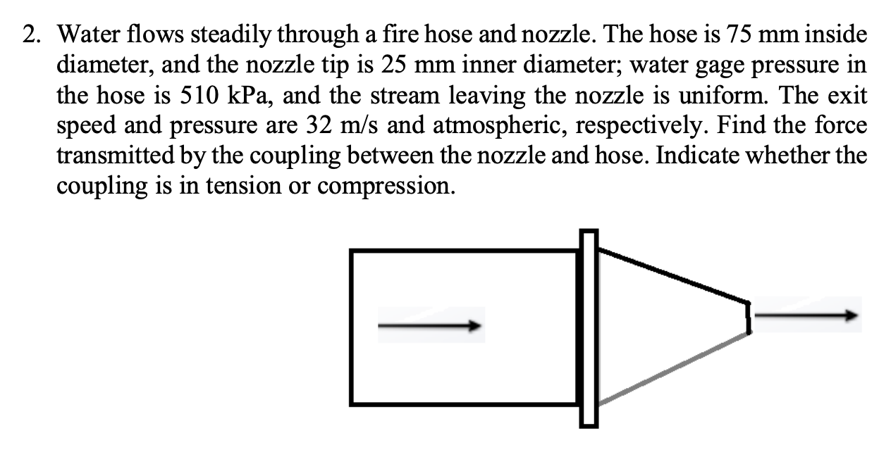 Solved 2. Water flows steadily through a fire hose and | Chegg.com