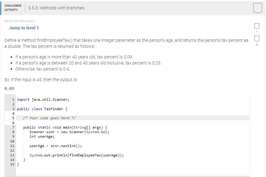Solved Jump to level 1 Define a method findEmployeeTax0 that | Chegg.com