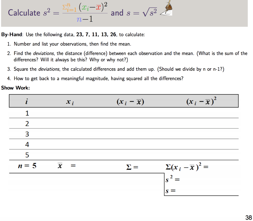 Solved __ (:-) Calculate sa and s= 52 n-1 By-Hand: Use the | Chegg.com