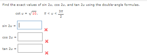 Solved Find the exact values of sin 2u, cos 2u, and tan 2u | Chegg.com