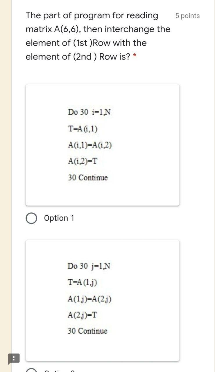 Solved 5 points The part of program for reading matrix | Chegg.com