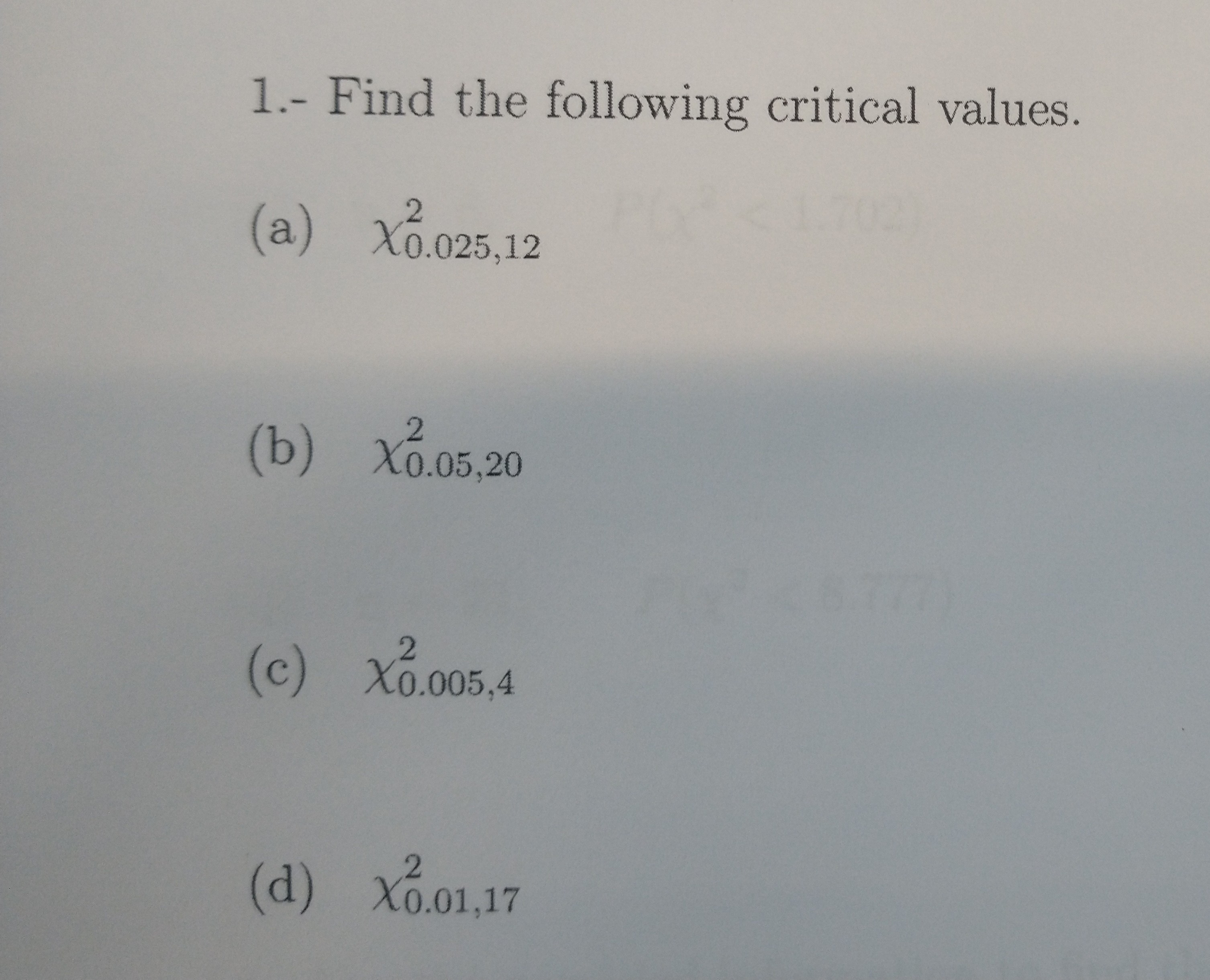Solved 1.- Find the following critical values. (a) | Chegg.com